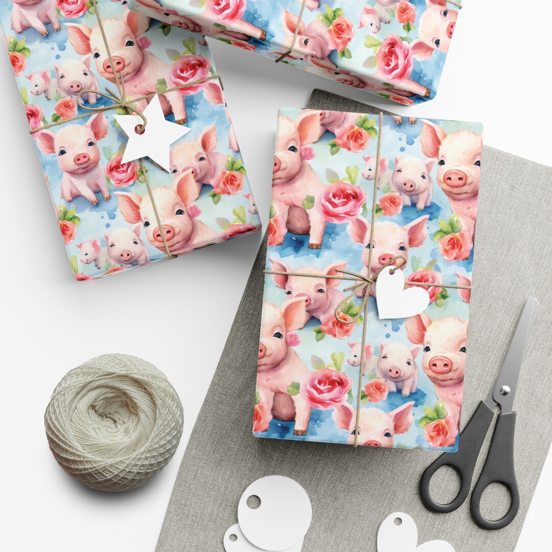 Pig Wrapping Paper, Pig Gift Wrap, Watercolor Piglets Wrapping Paper ...