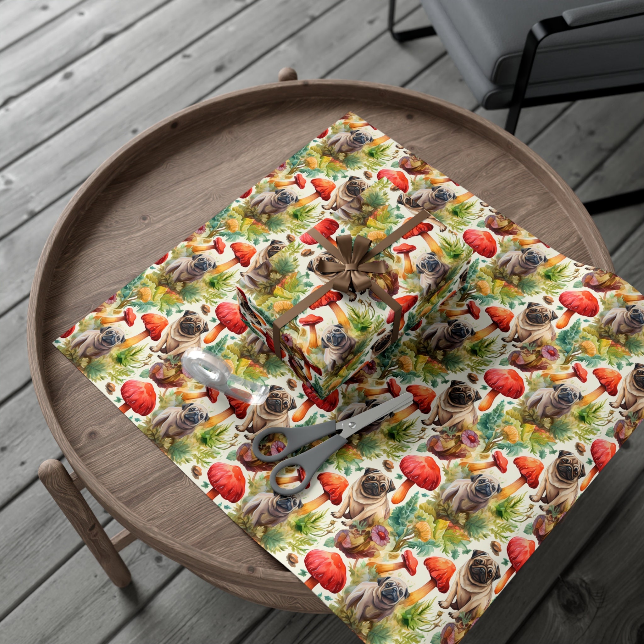 Pug Wrapping Paper Mushroom Wrapping paper Cottagecore wrapping paper ...