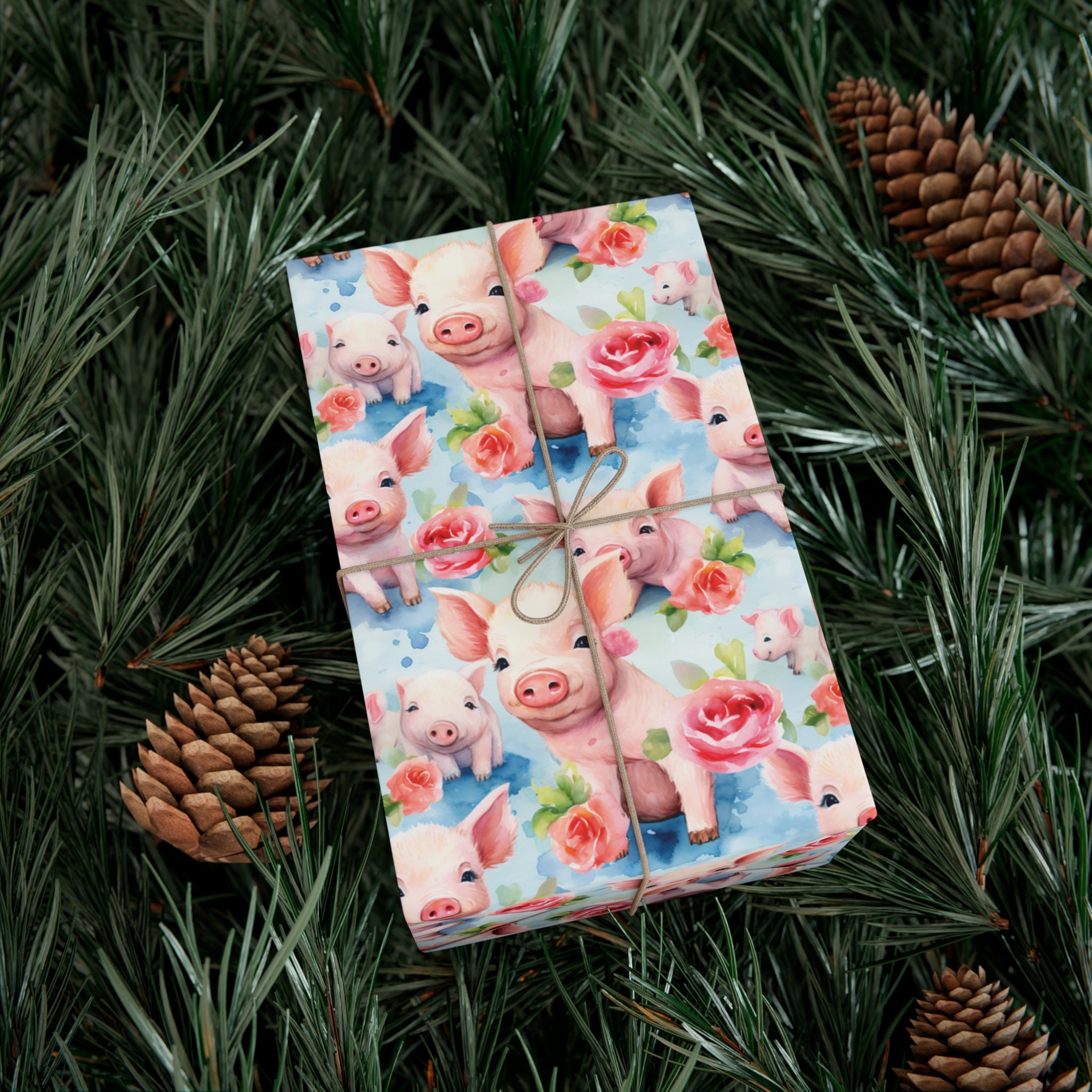 Pig Wrapping Paper, Pig Gift Wrap, Watercolor Piglets Wrapping Paper ...
