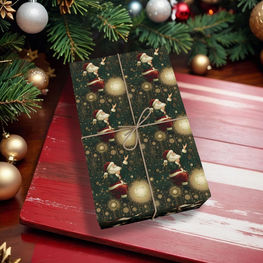 Vintage Santa Christmas Gift Wrap, Magical Holiday Wrapping Paper ...