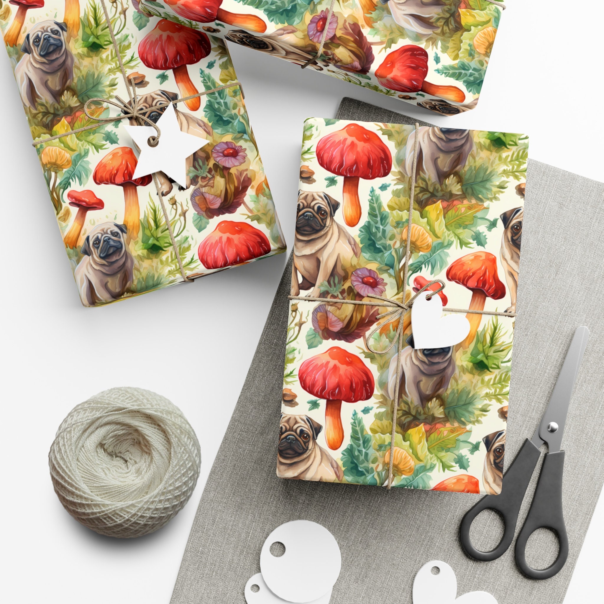 Pug Wrapping Paper Mushroom Wrapping paper Cottagecore wrapping paper ...