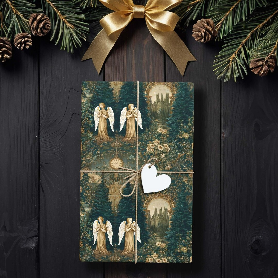 Victorian Angel Forest Gift Wrap, Elegant Christmas Wrapping Paper With ...