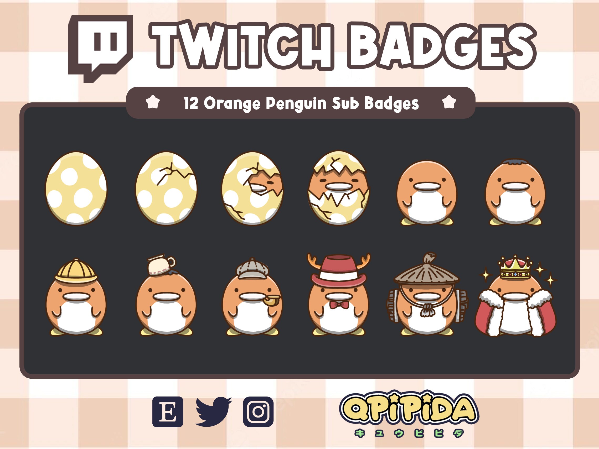 PENGUINS Badges Pack ORANGE 12x Kawaii Sub Badges for Twitch and ...
