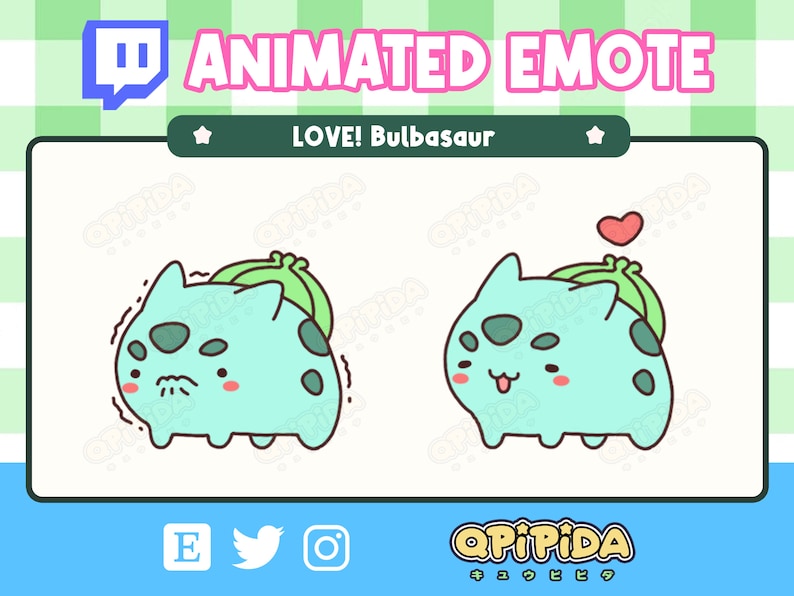 ANIMATED Bulbasaur Love Emote for Twitch and Discord Cute Chibi Kawaii ...