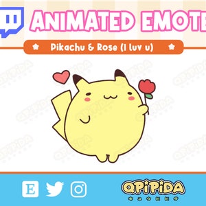 ANIMATED Pikachu & Rose Emote for Twitch and Discord ! Cute Chibi ...