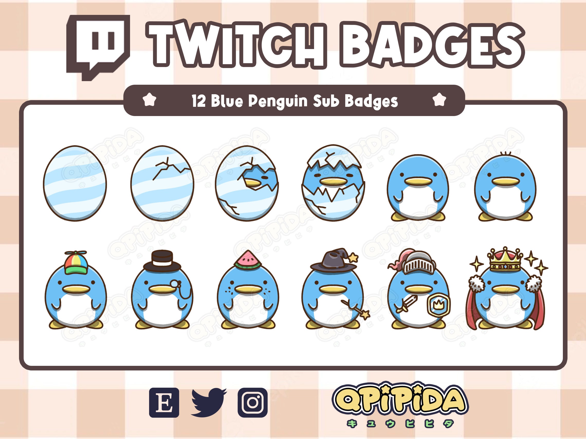 Kawaii Blue Penguin Twitch Badges – 12x Sub Badges (digital Download ...