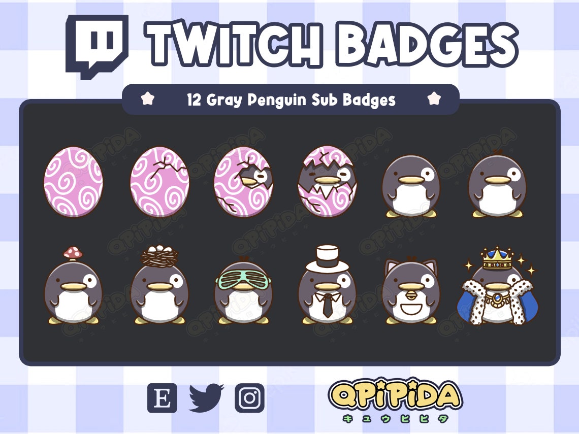PENGUINS Badges Pack (GRAY) - 12x Kawaii Sub Badges for Twitch (and ...