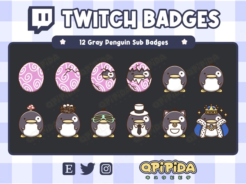 PENGUINS Badges Pack (GRAY) - 12x Kawaii Sub Badges for Twitch (and ...