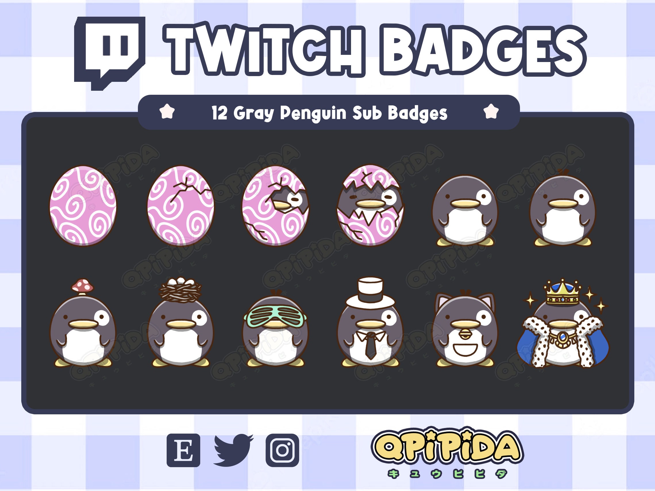 PENGUINS Badges Pack (GRAY) - 12x Kawaii Sub Badges for Twitch (and ...