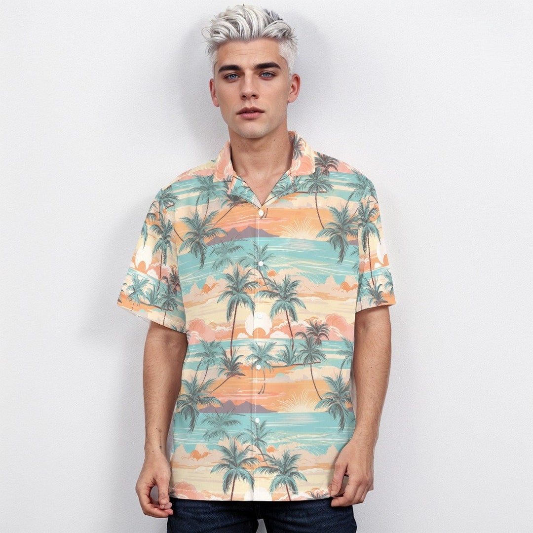 Tropical Beach Pattern Collared Shirt Hawaiian Shirt Resort Shirt - Etsy