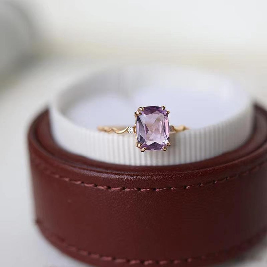 Lavender Amethyst Engagement Ring 14K Gold Plated Purple Crystal Ring ...