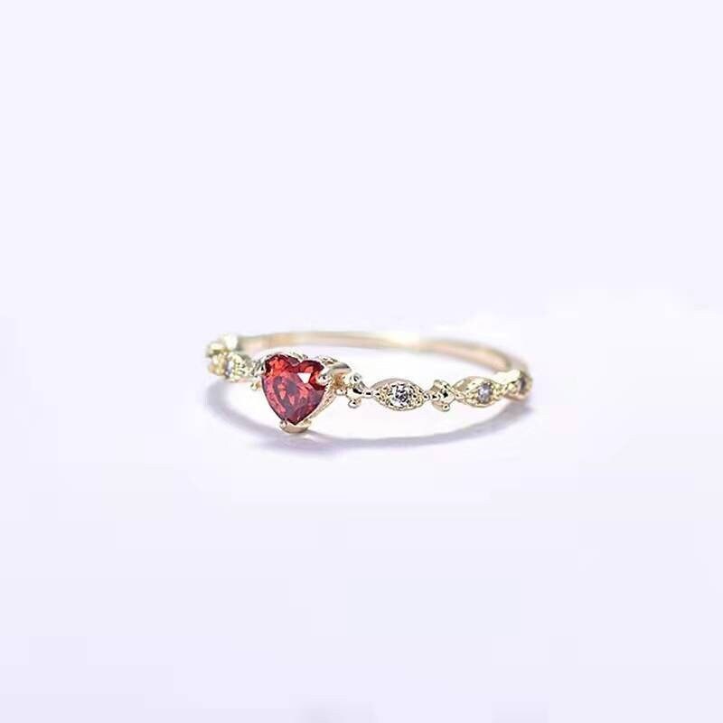 14K Gold Heart Ruby Engagement Ring Women Dainty Gold Ring - Etsy