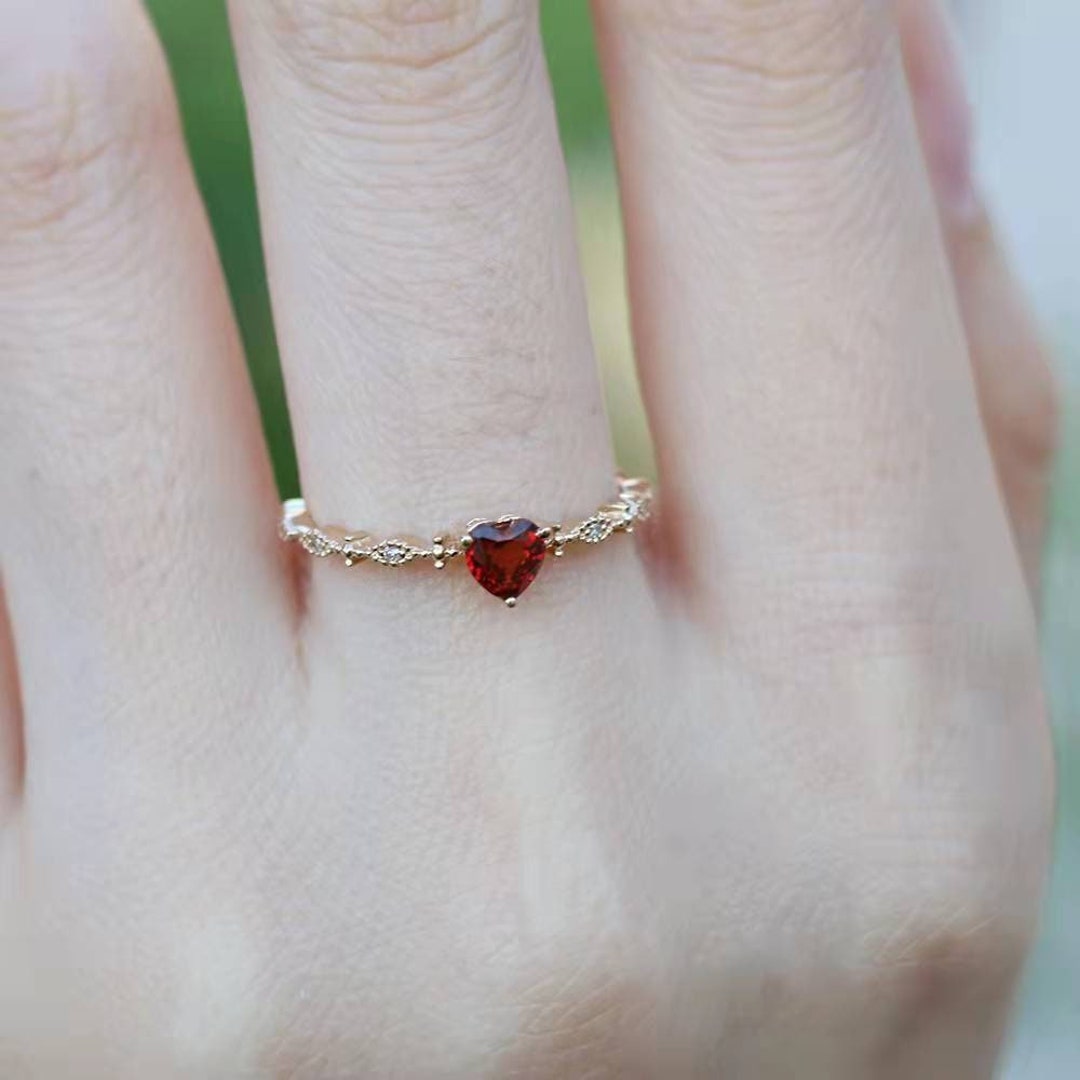 14K Gold Heart Ruby Engagement Ring Women Dainty Gold Ring - Etsy