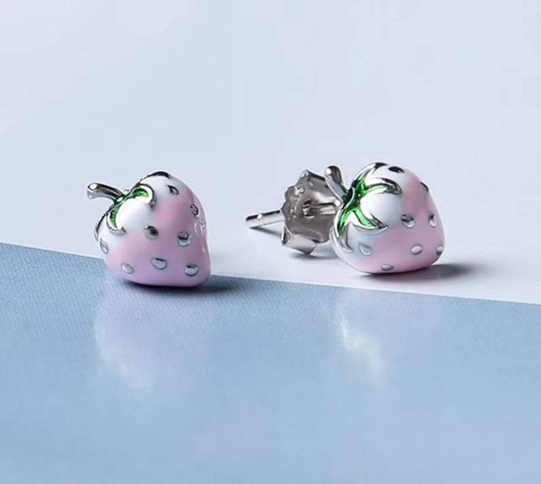 925 Sterling Silver Strawberry Stud Earrings for Women, Dainty Earrings ...
