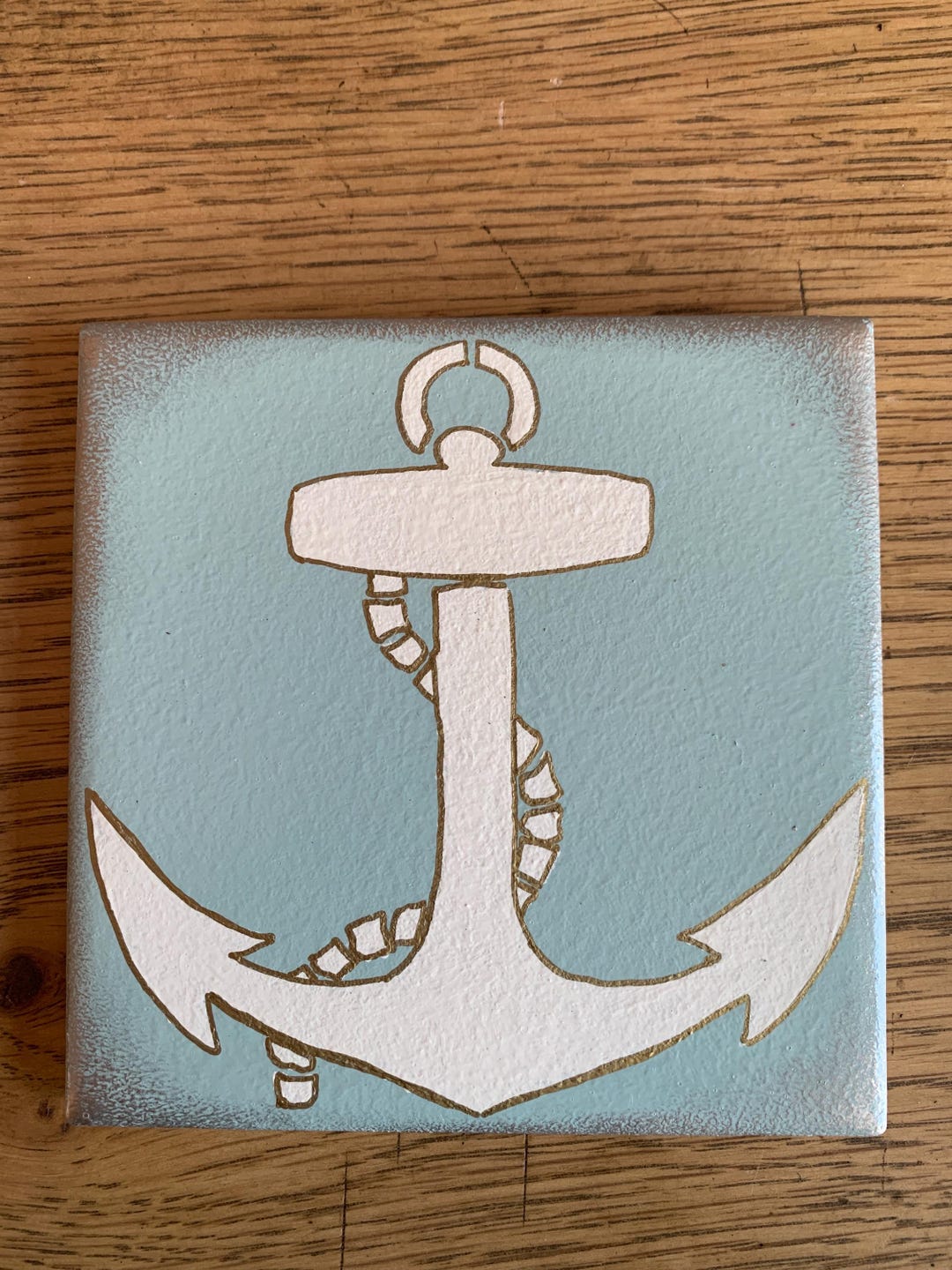Hand Painted Nautical Anchor Coaster - Etsy
