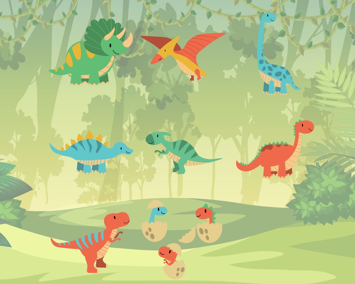 Dinosaur Clipart Bundle Cute Dinos PNG, T-rex Triceratops Brontosaurus ...