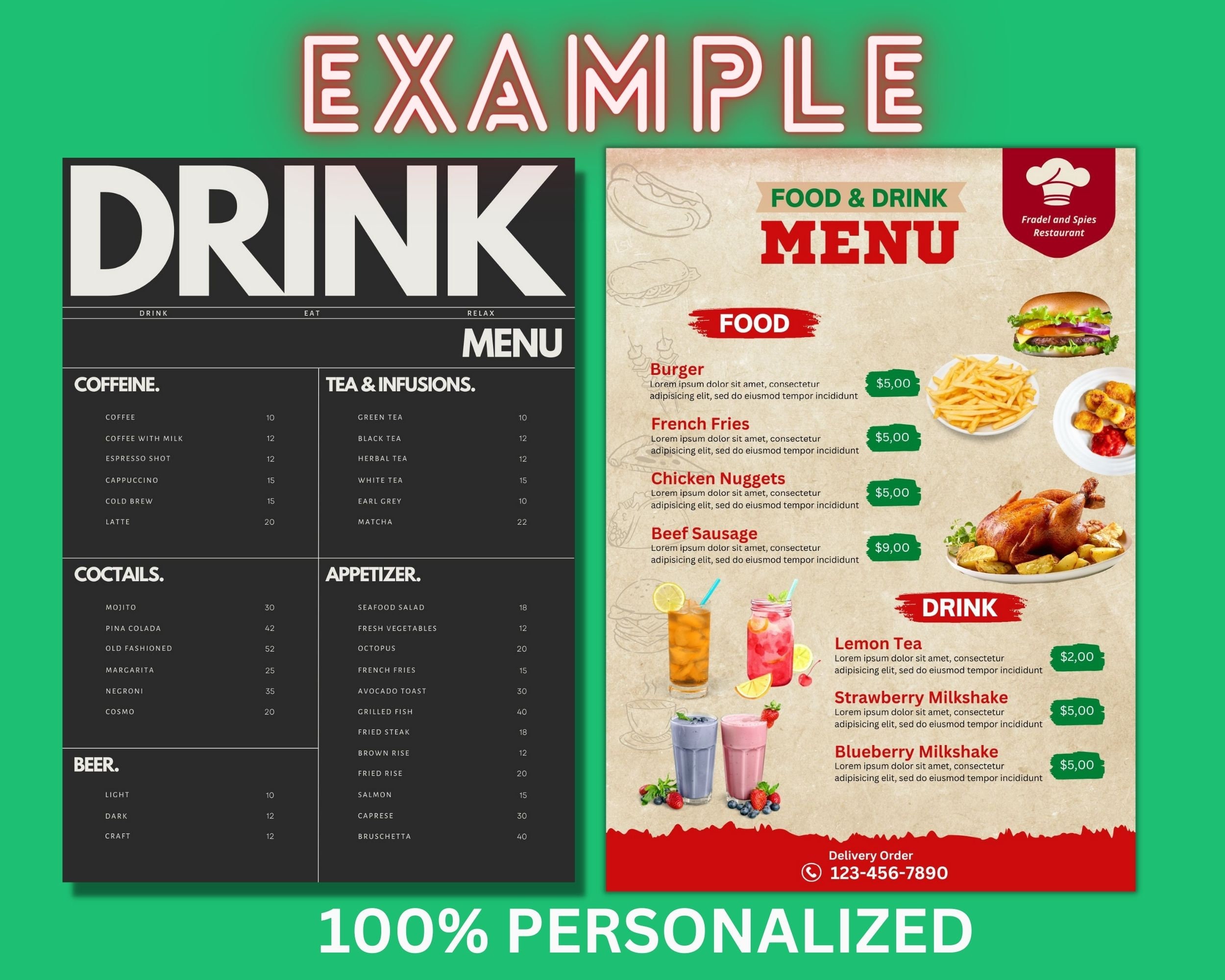 Custom Menu Restaurant Menu Wedding Menu Personalized Bar Menu - Etsy