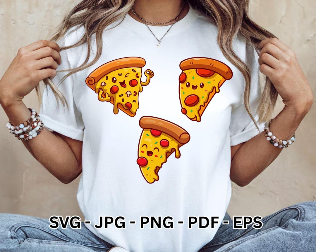 Cute Pizza Slice SVG Bundle | Cartoon Pizza Clipart Vector Art | T ...