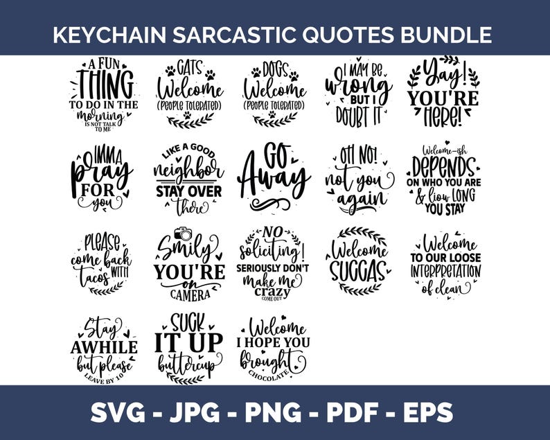Keychain SVG Bundle Funny Sassy Quotes Clipart, DIY Acrylic Cut Files ...
