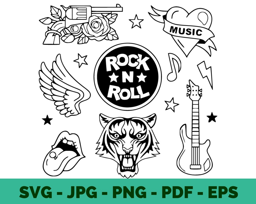 Rock and Roll SVG / Rock N Roll PNG / Retro Tattoo / Music / Tshirt ...