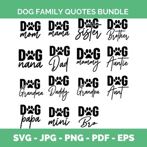 Family Members Dog SVG Bundle Cute Pet and Family Relationship Designs ...