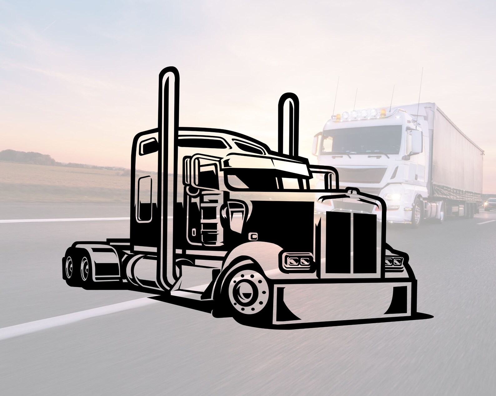 Semi Truck SVG American Trucker Clipart, Freight Big Rig Silhouette ...