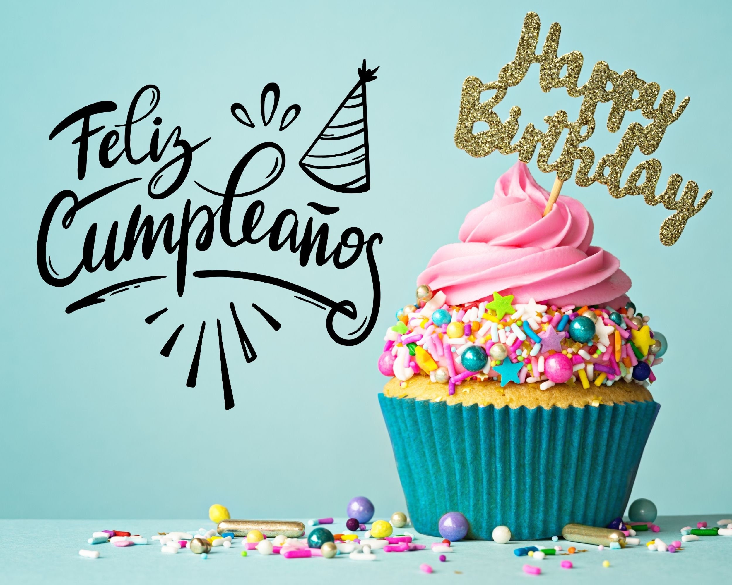 Feliz Cumpleaños SVG Happy Birthday Spanish Clipart Cake Topper Vector ...