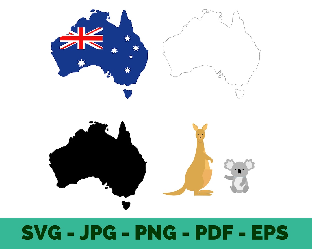 Australia SVG Bundle | Map & Kangaroo Designs | Australian Clipart for ...