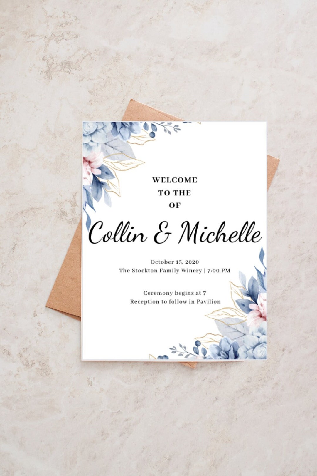 Blue Floral Wedding Program Template, Blue Wildflower Wedding Program ...