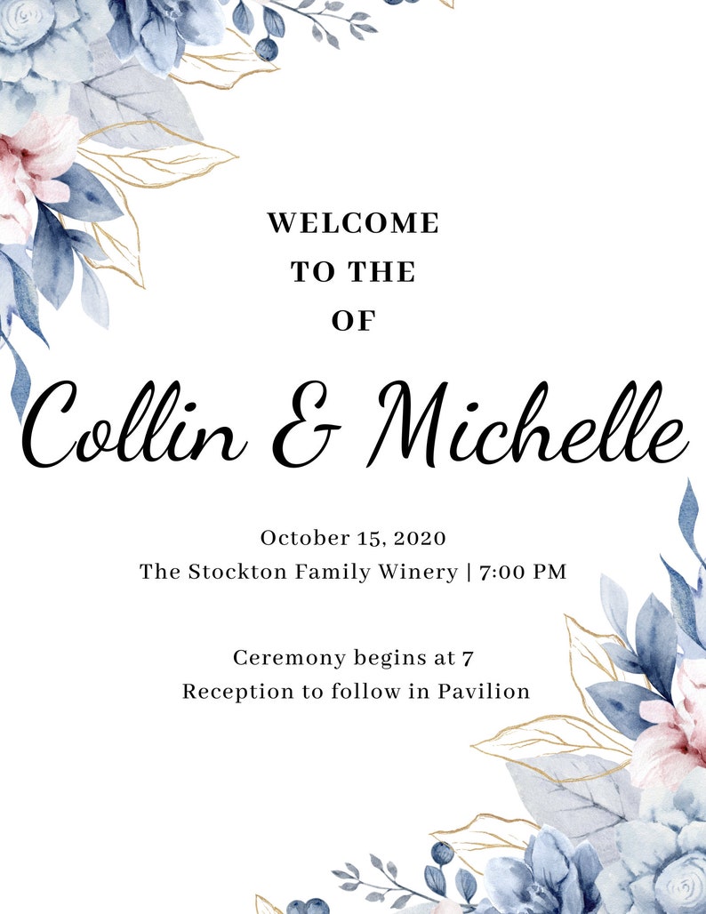 Blue Floral Wedding Program Template, Blue Wildflower Wedding Program ...