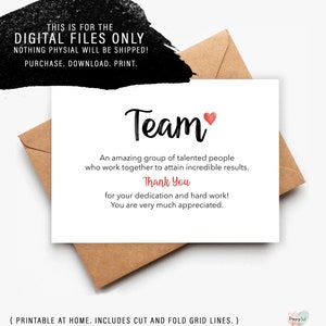 Team Work Card, Thank You, Appreciation, Teamwork, Printable Card - Etsy