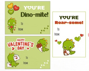Printable Dinosaur Valentine's Cards, Instant Download, Digital File - Etsy
