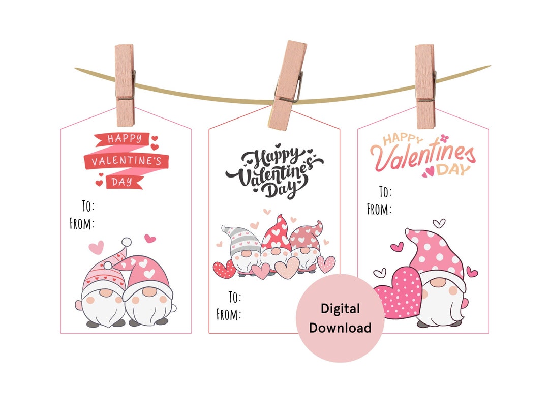 Gnome Valentines Tags, Printable Valentine's, Valentines Gnome ...
