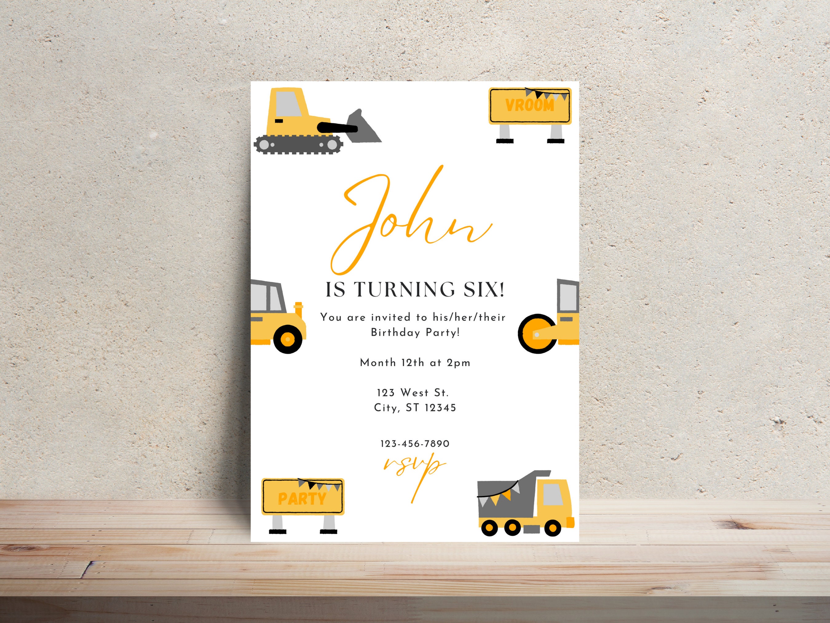 Truck Editable Birthday Invitation, Construction Truck Invitation ...
