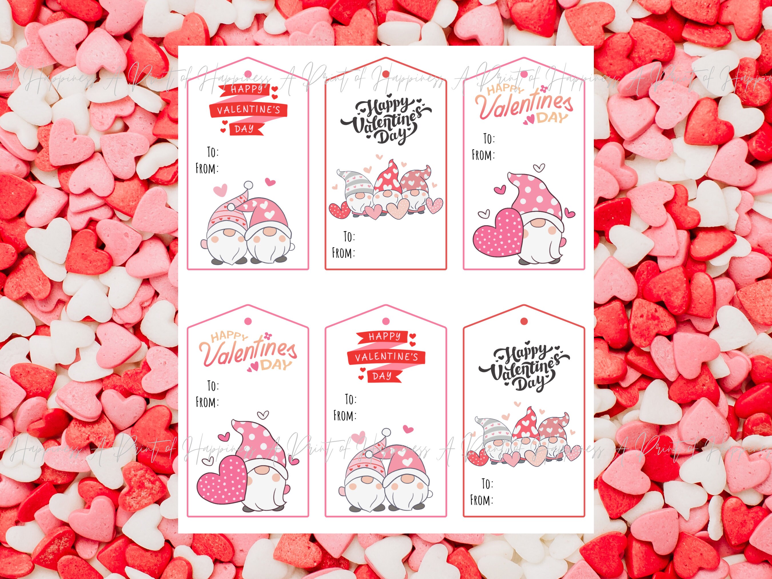 Gnome Valentines Tags, Printable Valentine's, Valentines Gnome ...