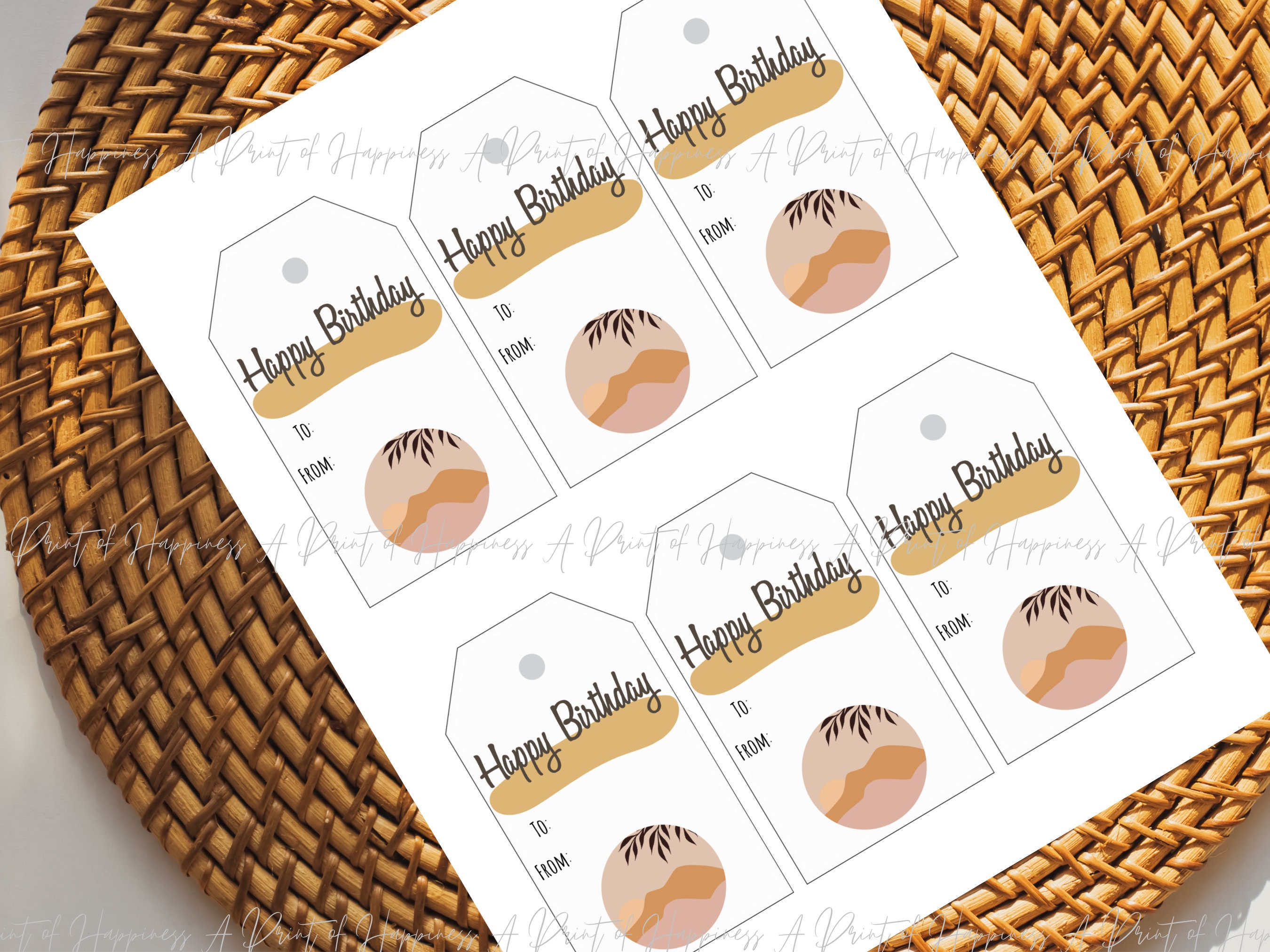Boho Birthday Gift Tags, Digital Download, Earth Tone Gift Tags ...