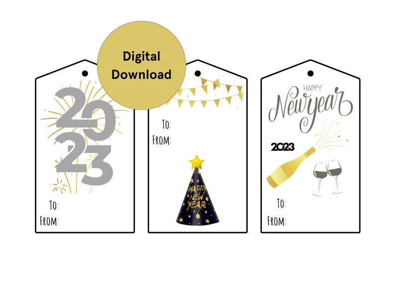 NYE Gift Tag, Digital Download, New Year's Gift Tag, Black and Gold ...