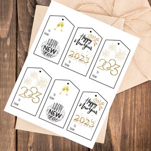 New Years Gift Tag, Digital Download, Black and Gold, Party Favor Tags ...