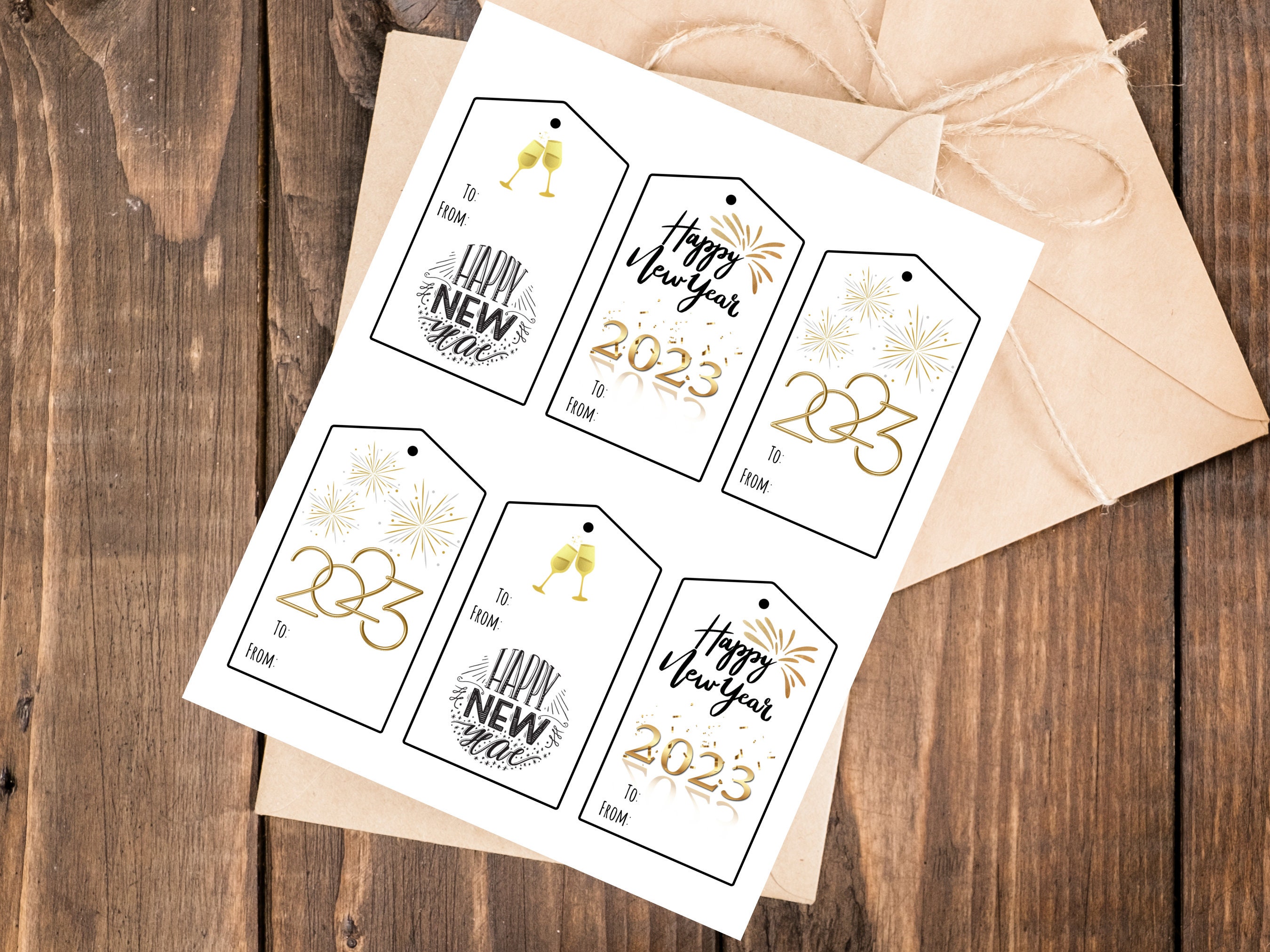 New Years Gift Tag, Digital Download, Black and Gold, Party Favor Tags ...