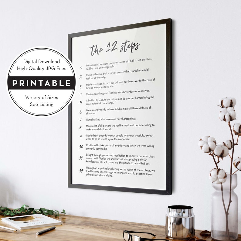 The 12 Steps, AA Quotes, Recovery Slogans, Sobriety Printable Wall Art ...