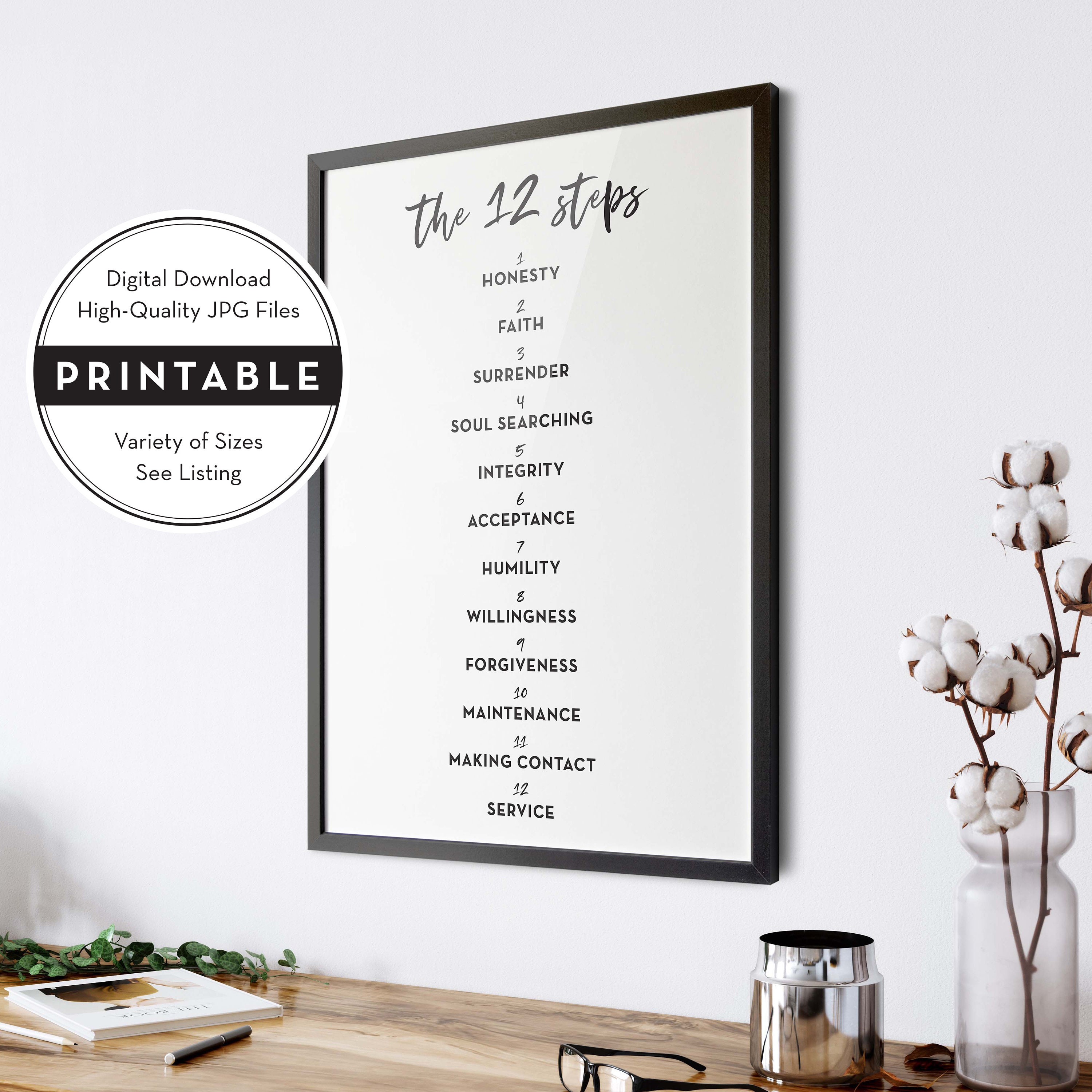 The 12 Steps, AA Quotes, Recovery Slogans, Sobriety Printable Wall Art ...