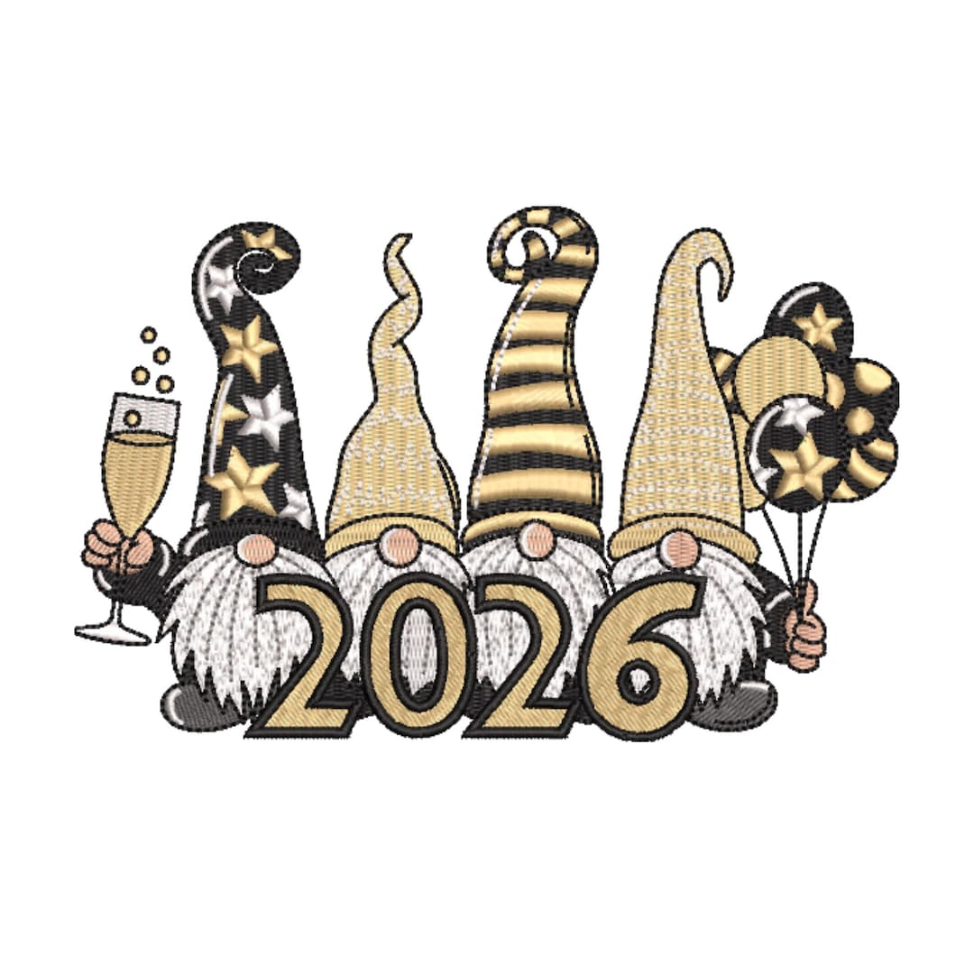 2026 New Year Gnomes Embroidery Design (digital Download) - Etsy