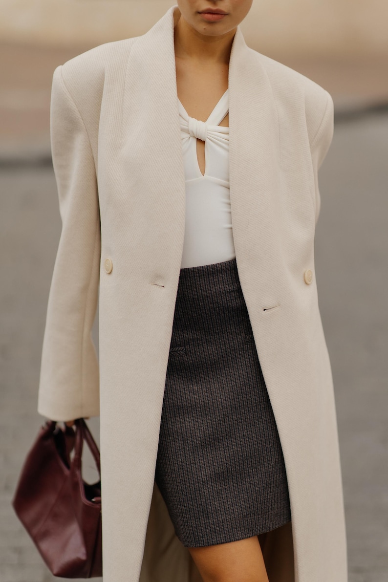 White Cashmere Coat Midseason Coat: off White Overcoat. White Coat ...