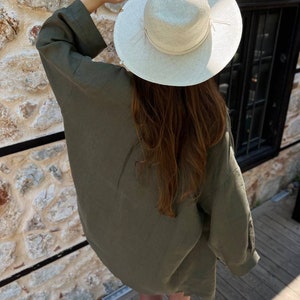Khaki Linen 2 Piece Matching Summer Cotton Set. Suit With Oversized ...