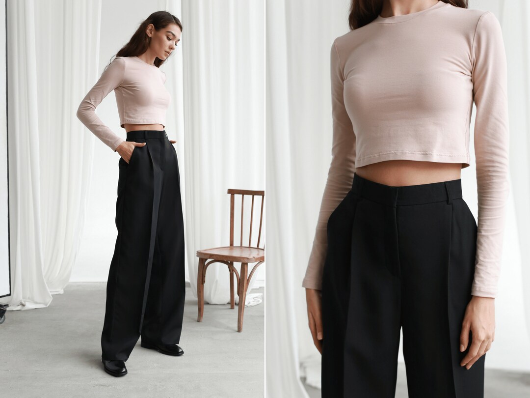 Black Classic Palazzo Pants. High Waisted Palazzo Pants. Formal Pants ...
