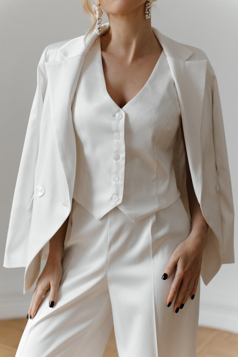 Bridal Pantsuit. off White Satin Wedding Suit: Women's 3-piece Palazzo ...