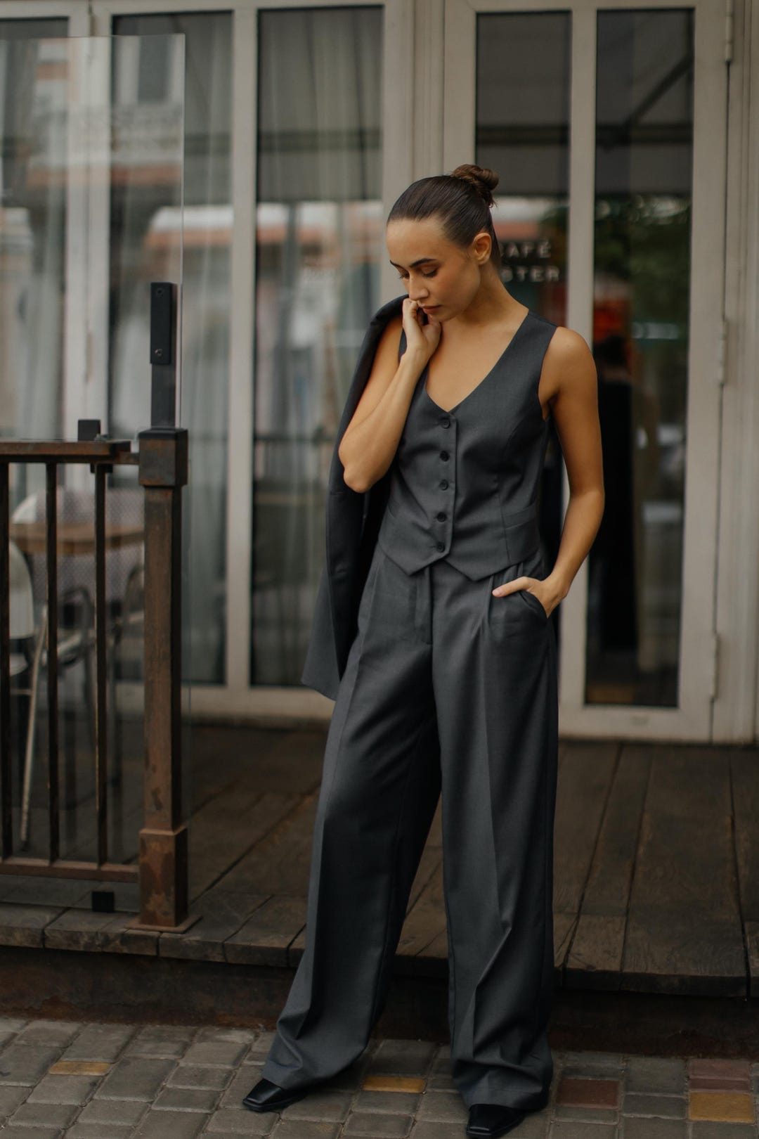 Graphite 2-piece Vest Suit. Dark Grey Pantsuit. Classic Two-piece Suit ...