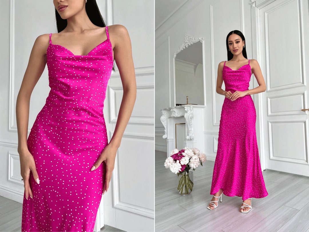 Hot Pink Silk Stunning Long Maxi Women's Dress for Occasions. Floor ...