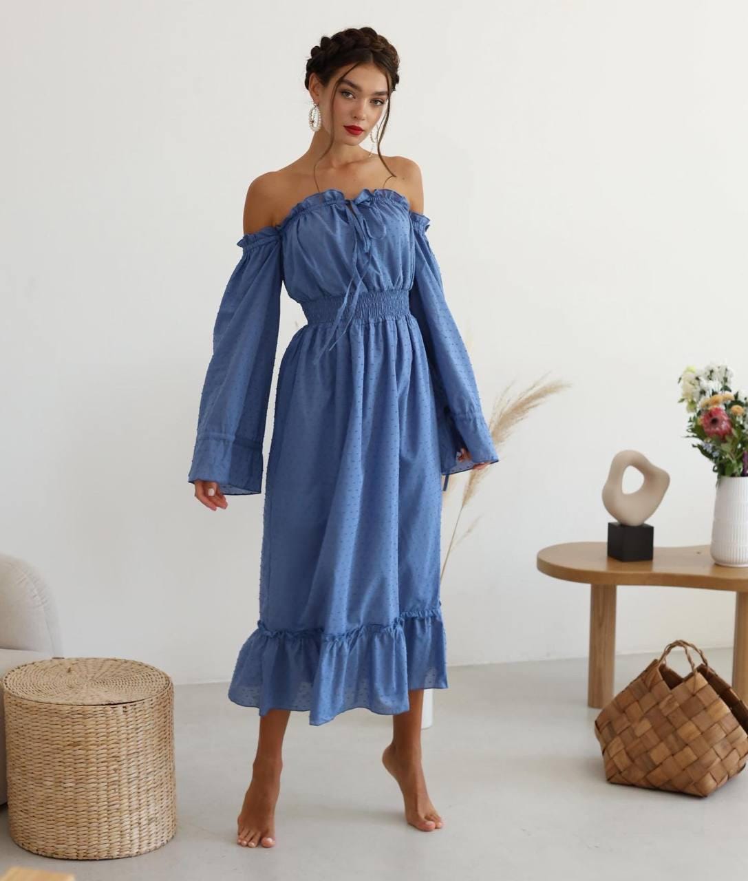 Yellow Cotton Maxi Dress: Off-shoulder Summer Maternity Gown - Etsy