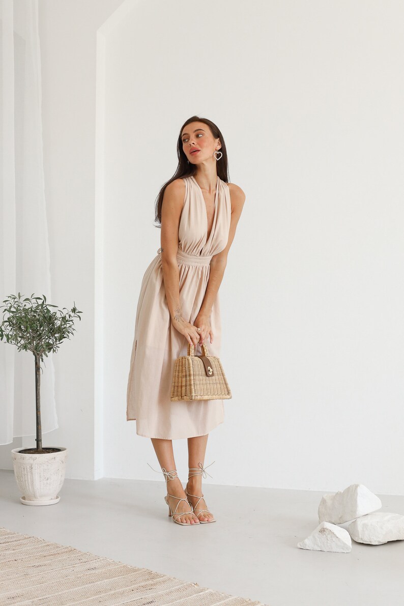 Natural Cotton Midi Sundress. Beige Lightweight Summer Beach - Etsy